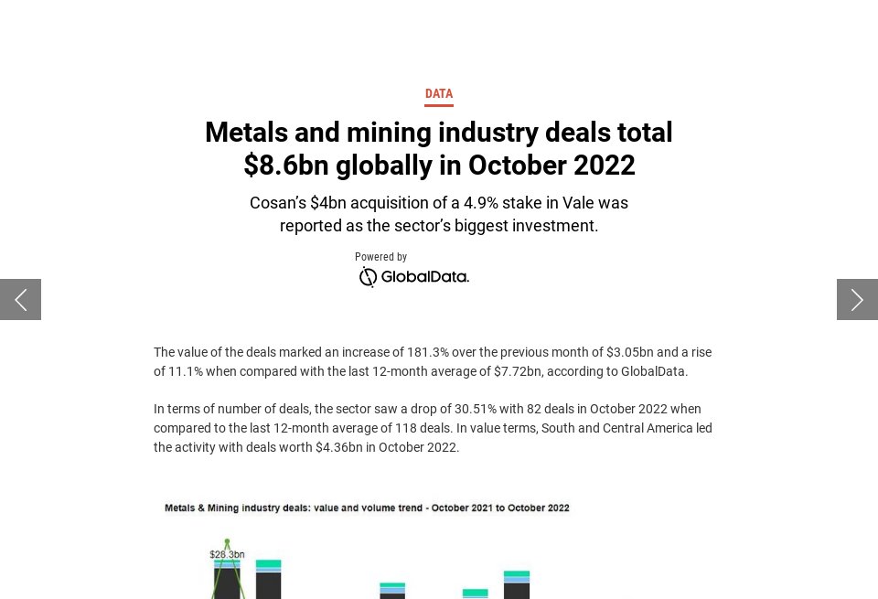 Metals and mining industry deals total $8.6bn globally in October 2022 ...